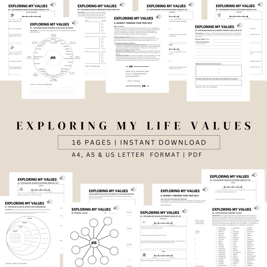 Core Values Workbook: Self-discovery Journal (PDF Instant Download) - Etsy
