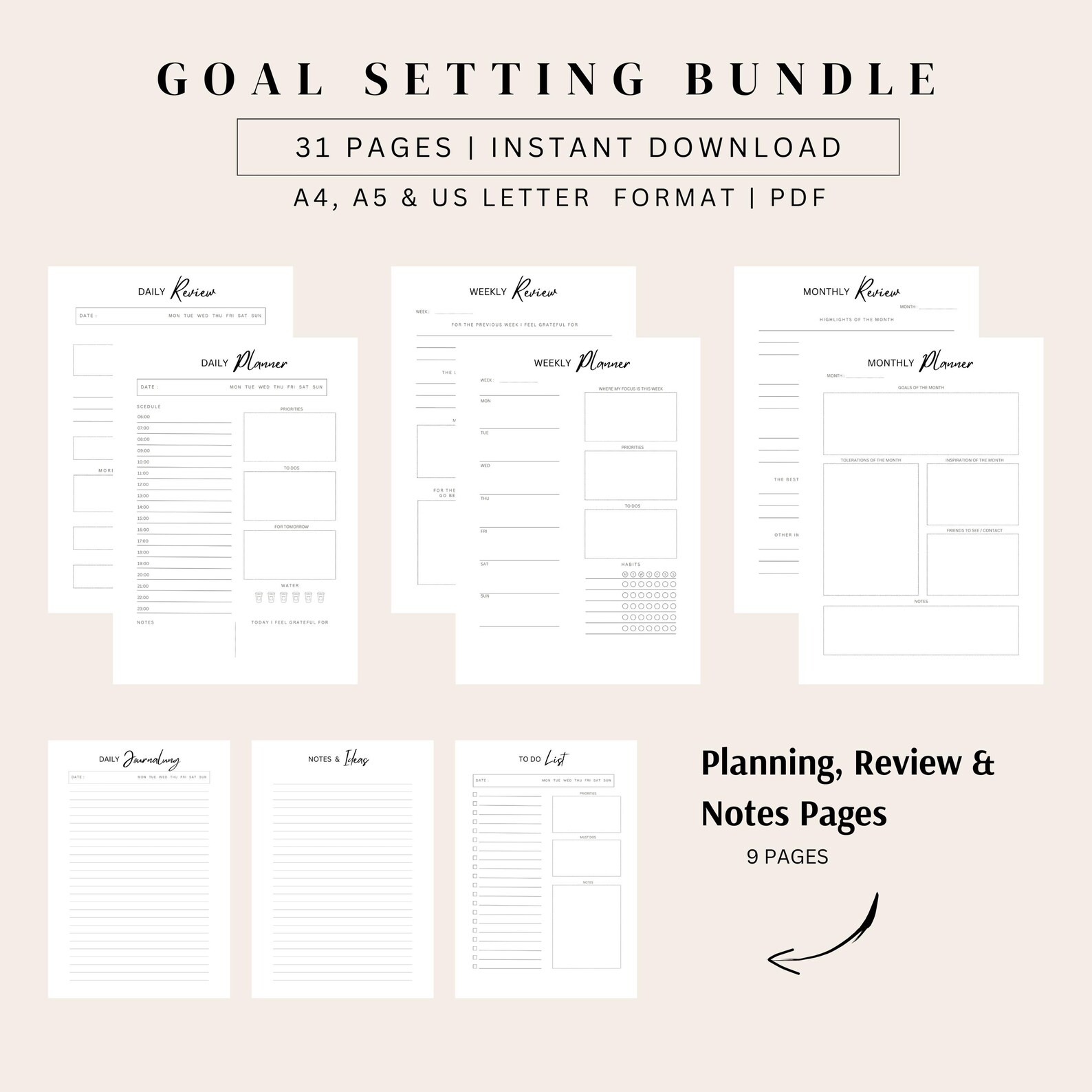 Goal Setting Planner Bundle: Wheel of Life, Habit Tracker (PDF) - Etsy