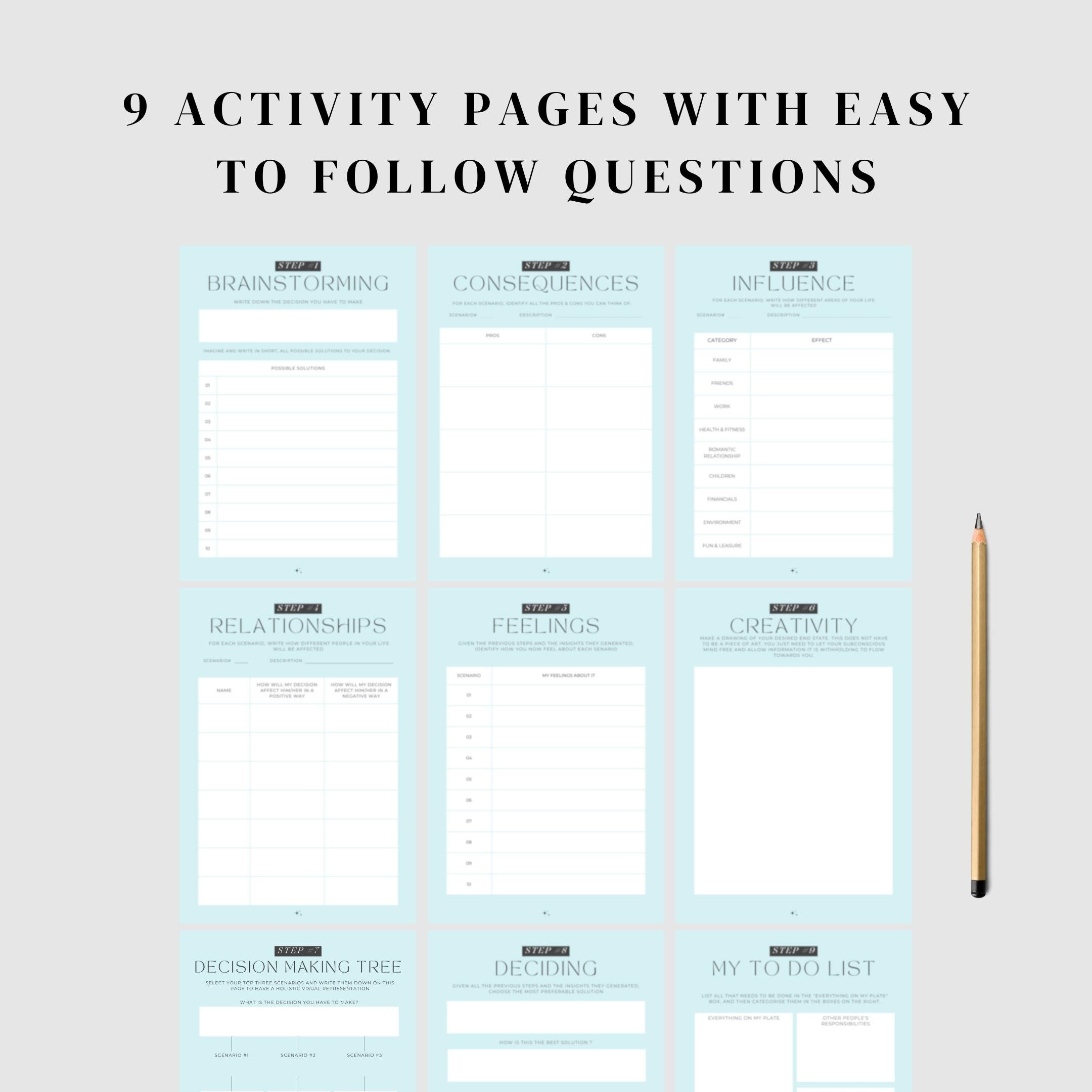 Decision Making Worksheets, Problem Solving Template, Decision Aid ...