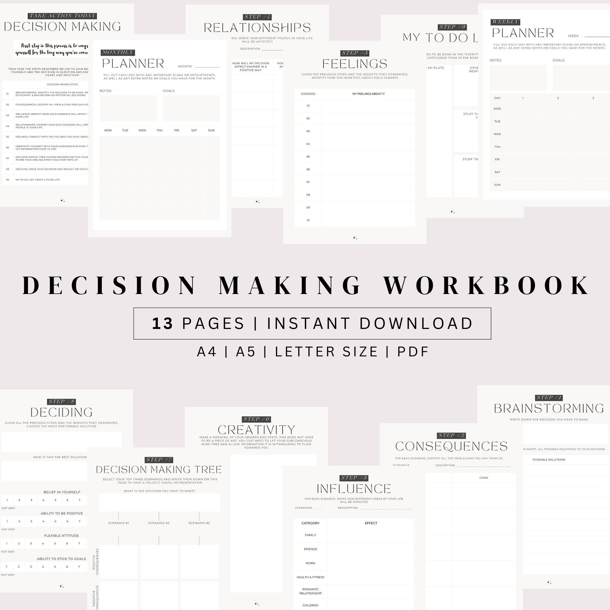 Decision Making Worksheets, Problem Solving Template, Decision Aid ...