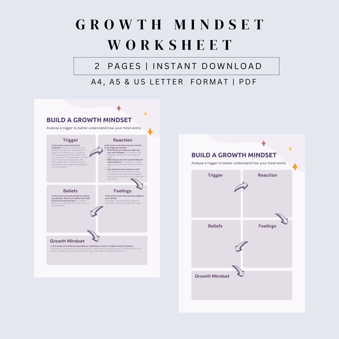 Growth Mindset Worksheet, Enhance a Growing Mindset, Instant Download ...