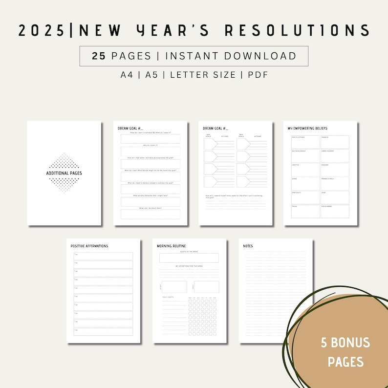 2025 New Year's Resolutions Printable, New Year Resolution, Resolution ...