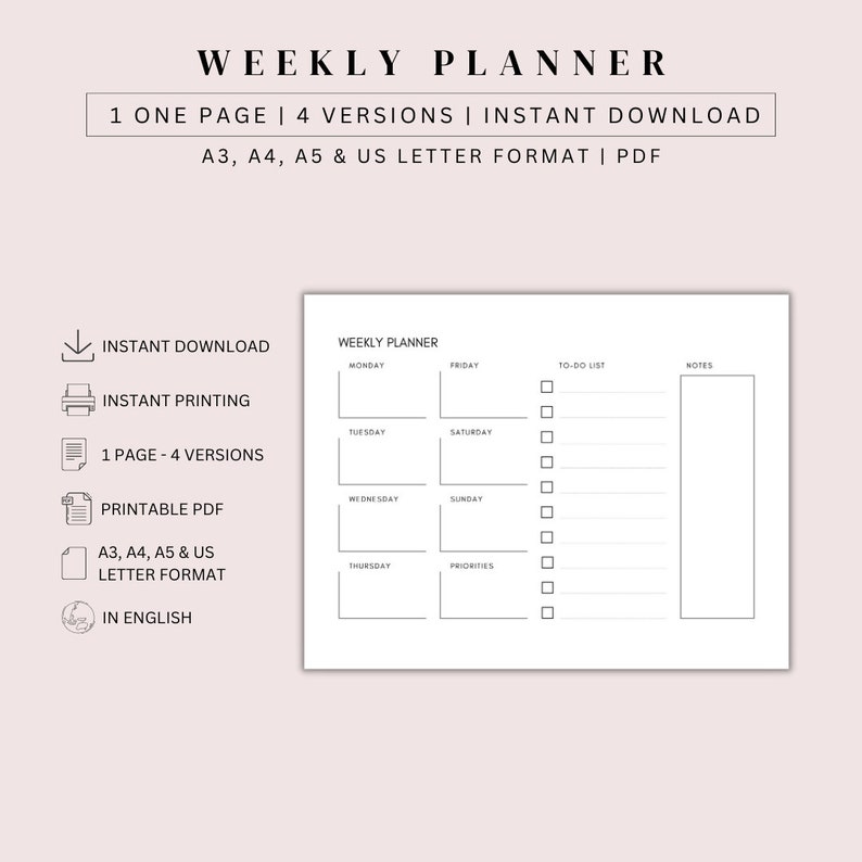 Printable Weekly Planner, Landscape Weekly Schedule, Week Organizer ...