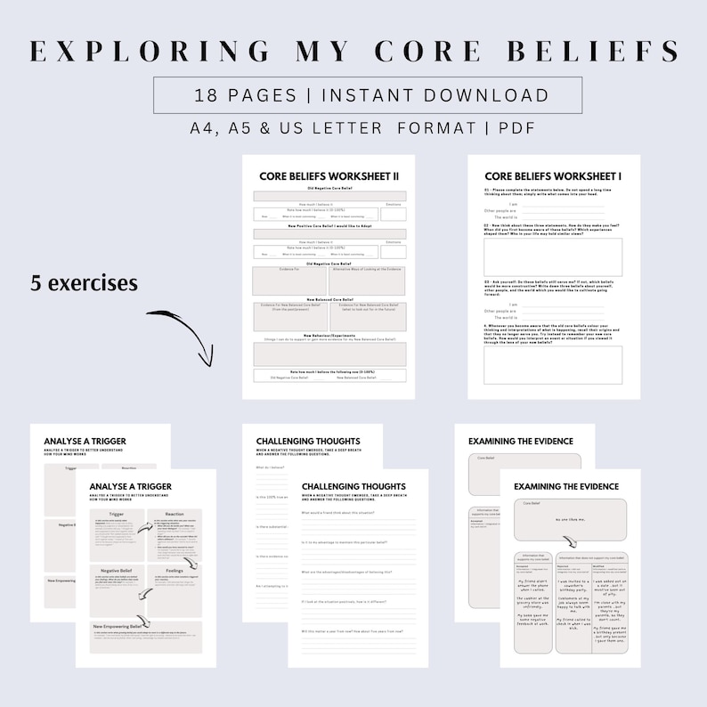 Core Beliefs Worksheets | Challenge Your Thoughts, Self-discovery ...