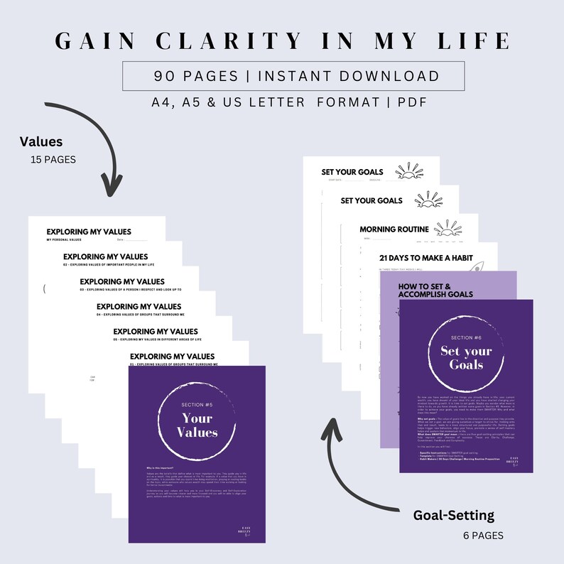 Clarity in Life Workbook, Self-development Worksheets, Core Values ...