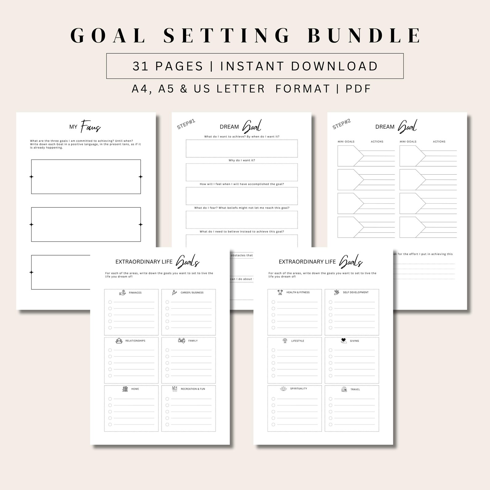 Goal Setting Planner Bundle: Wheel of Life, Habit Tracker (PDF) - Etsy