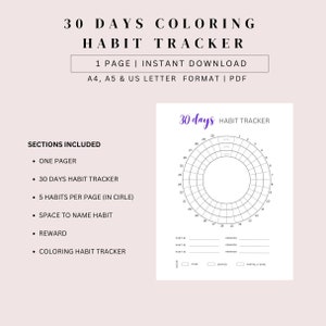 Habit Tracker Printable, Routine Tracker, 30 Day Coloring Challenge ...