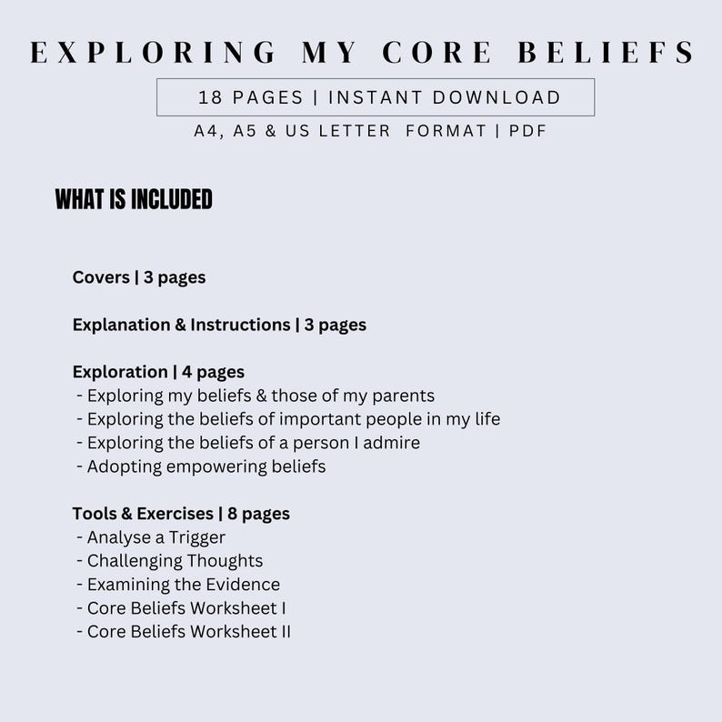 Core Beliefs Worksheets | Challenge Your Thoughts, Self-discovery ...