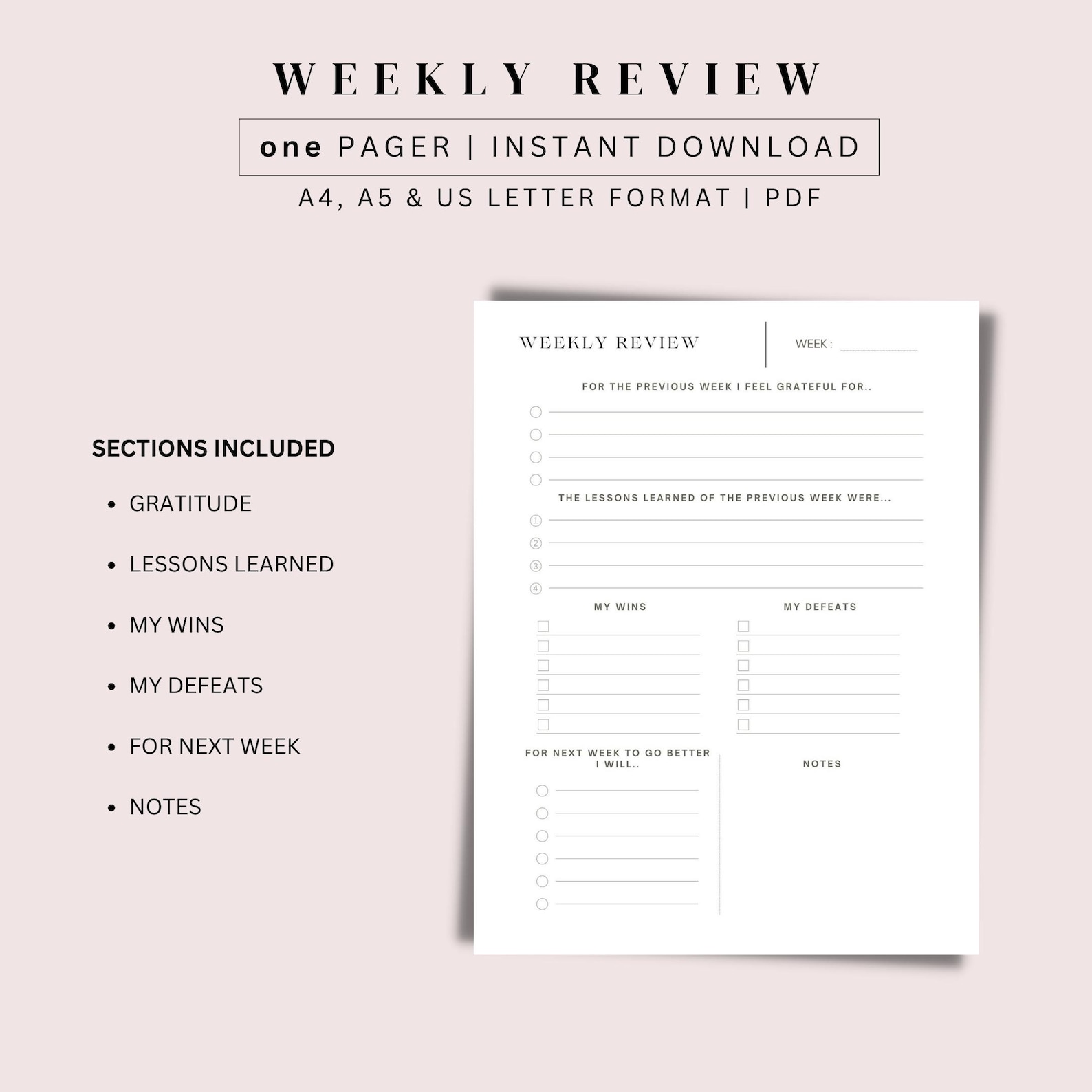 Weekly Review Printable, Weekly Reflection Pages, Printable PDF ...