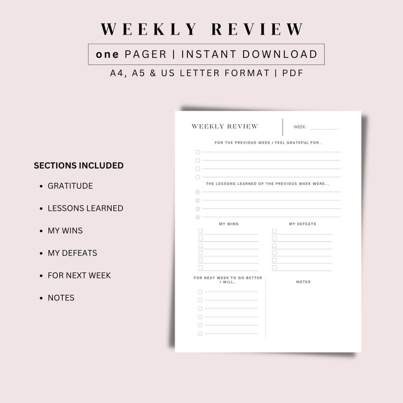 Weekly Review Printable, Weekly Reflection Pages, Printable PDF ...