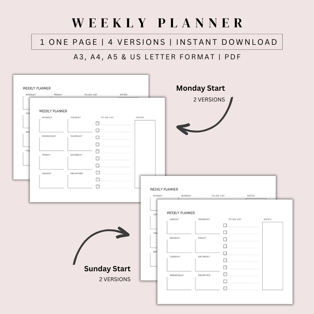 Printable Weekly Planner, Landscape Weekly Schedule, Week Organizer ...