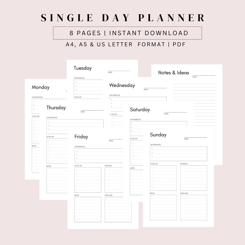 Printable Daily Planner: Minimalist Single Page, A4/A5/US Letter (PDF ...