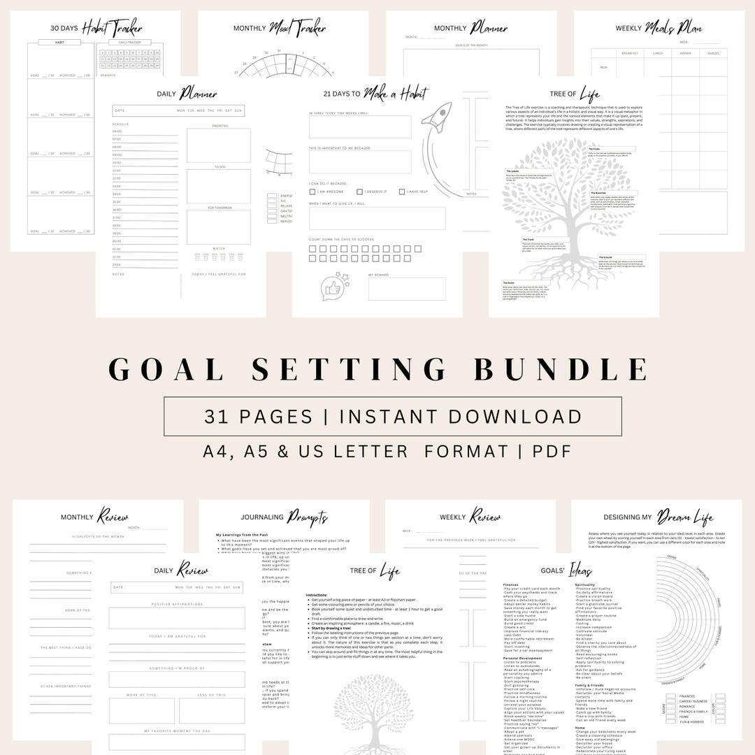Goal Setting BUNDLE | Goals Planner, Wheel of Life, Tree of Life ...