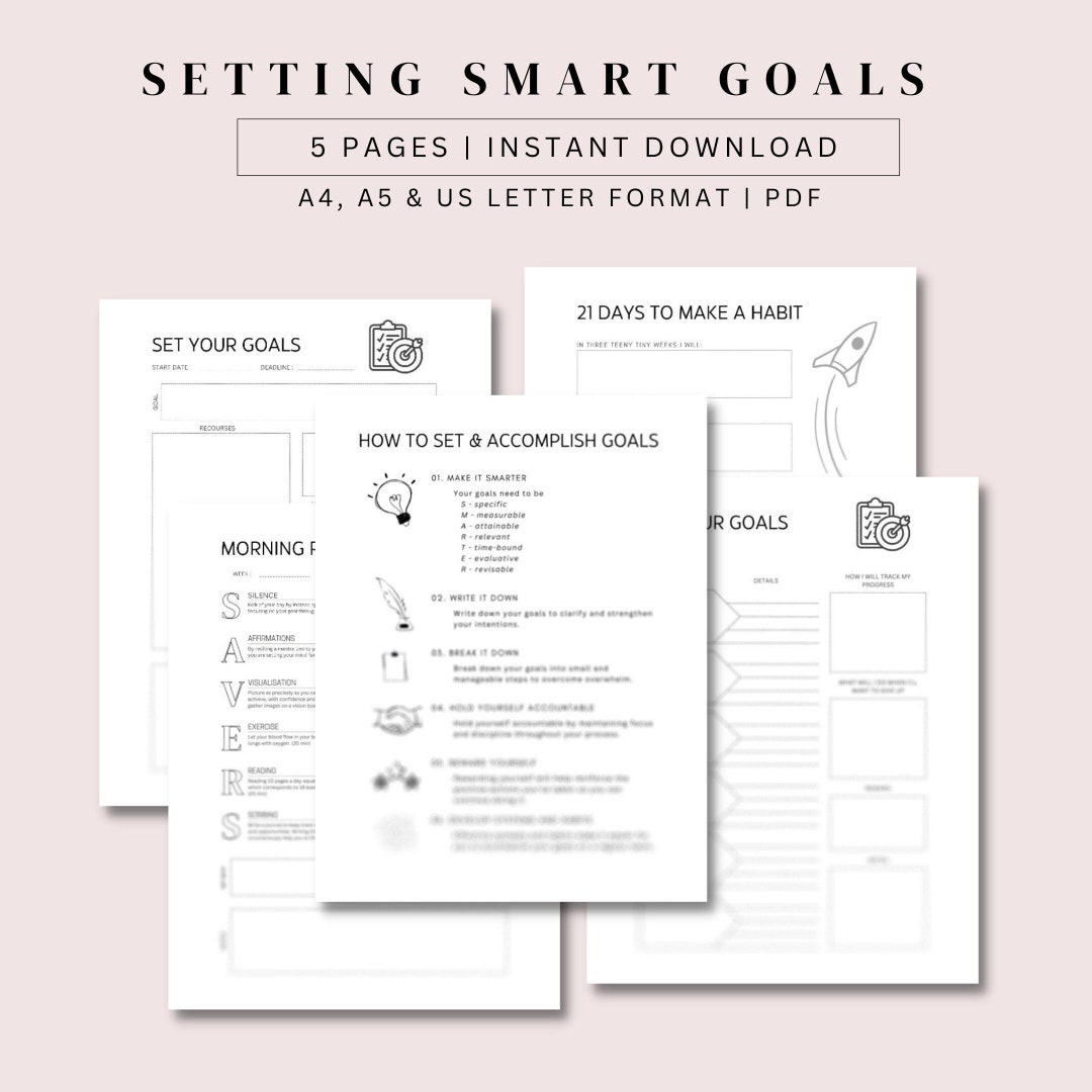 SMART Goal Setting Worksheets, Goals Template, Instant Download, PDF - Etsy