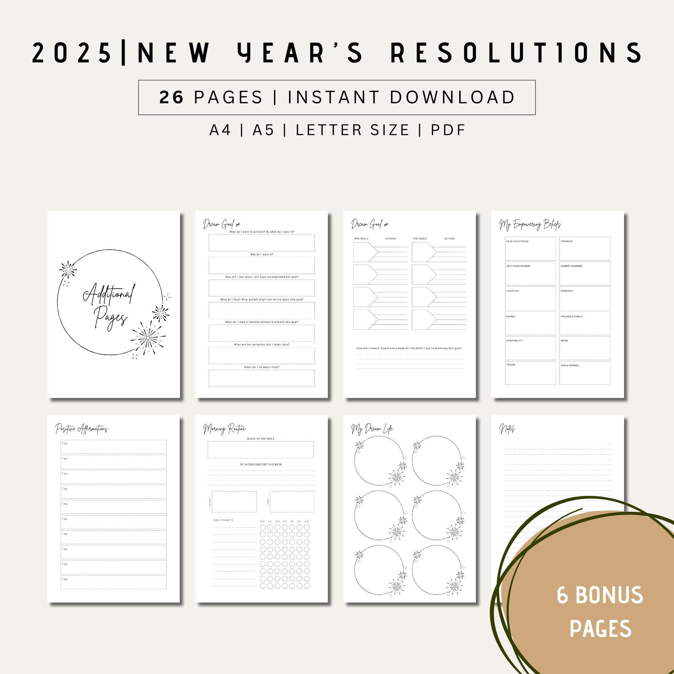 2025 New Year's Resolutions Printable, New Year Resolution, Resolution ...