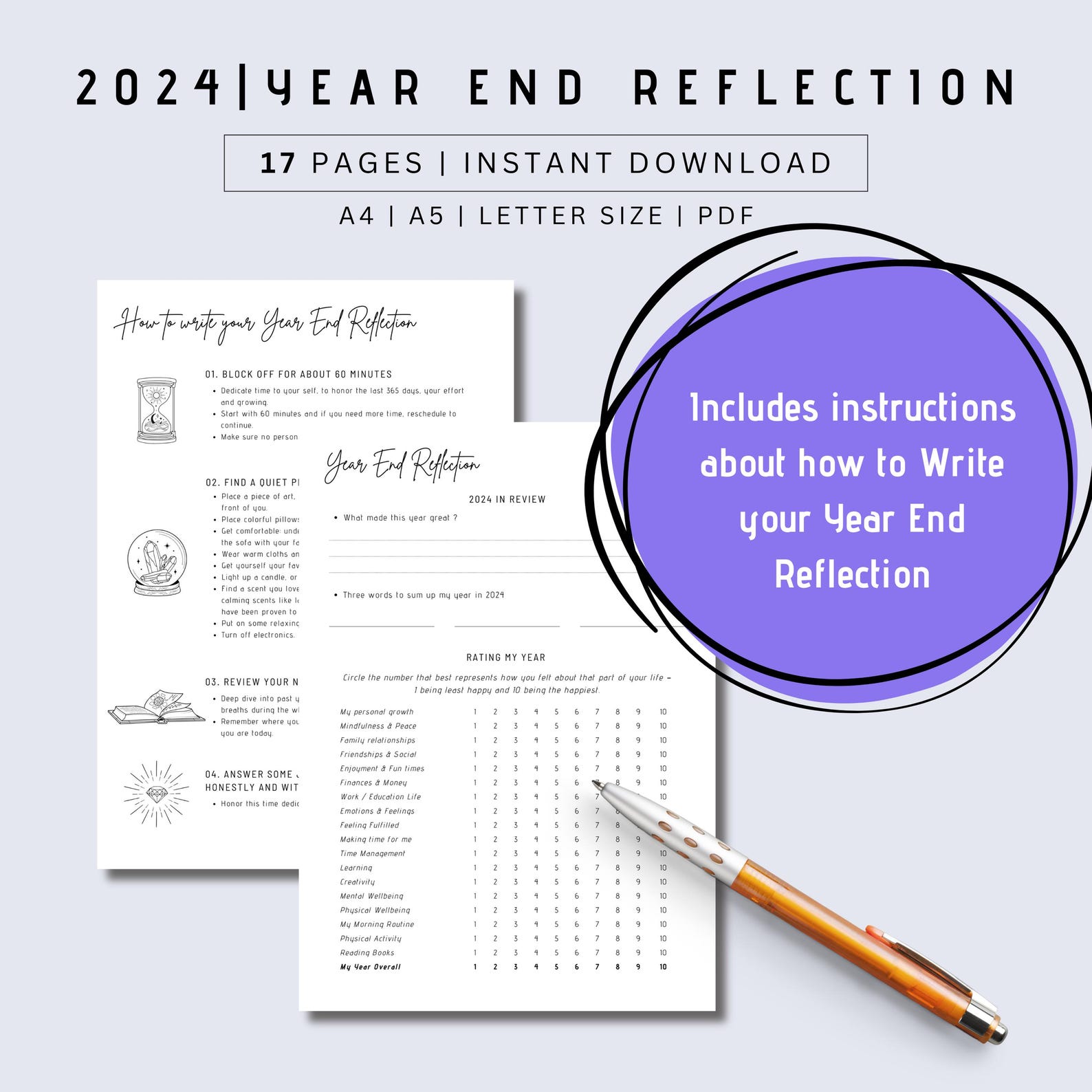 2024 Year End Review, Printable Reflection Journal PDF, Year-end ...