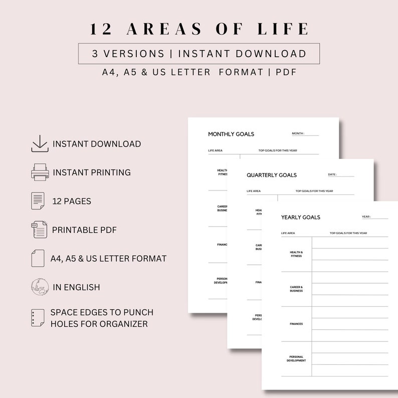 12 Areas of Life Planner Printable, Goal Planner, Goal Setting ...