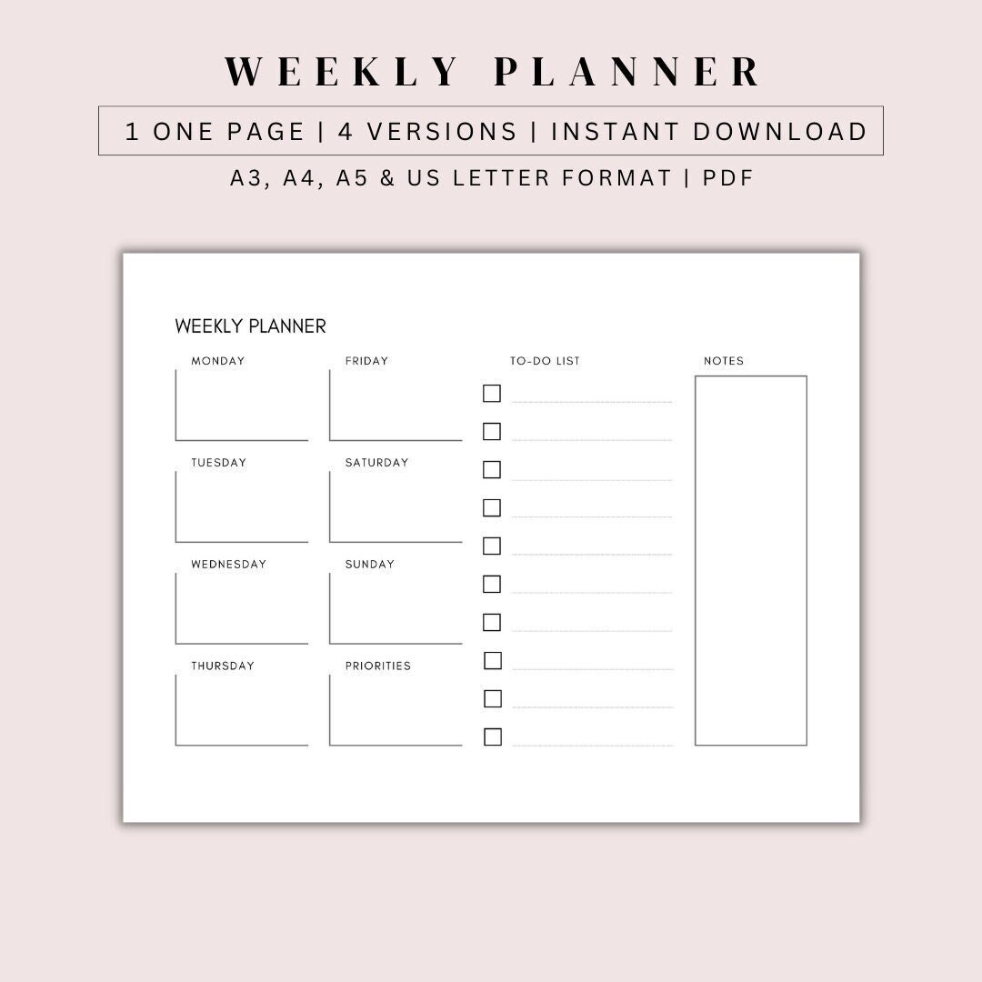 Printable Weekly Planner, Landscape Weekly Schedule, Week Organizer ...