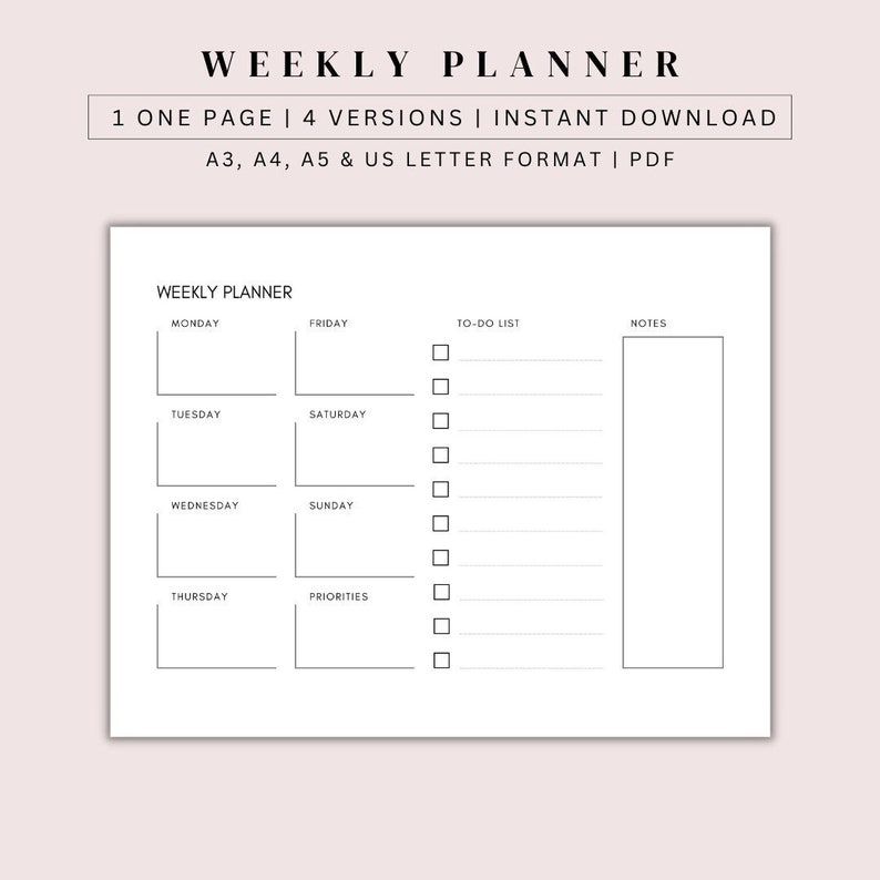 Printable Weekly Planner, Landscape Weekly Schedule, Week Organizer ...