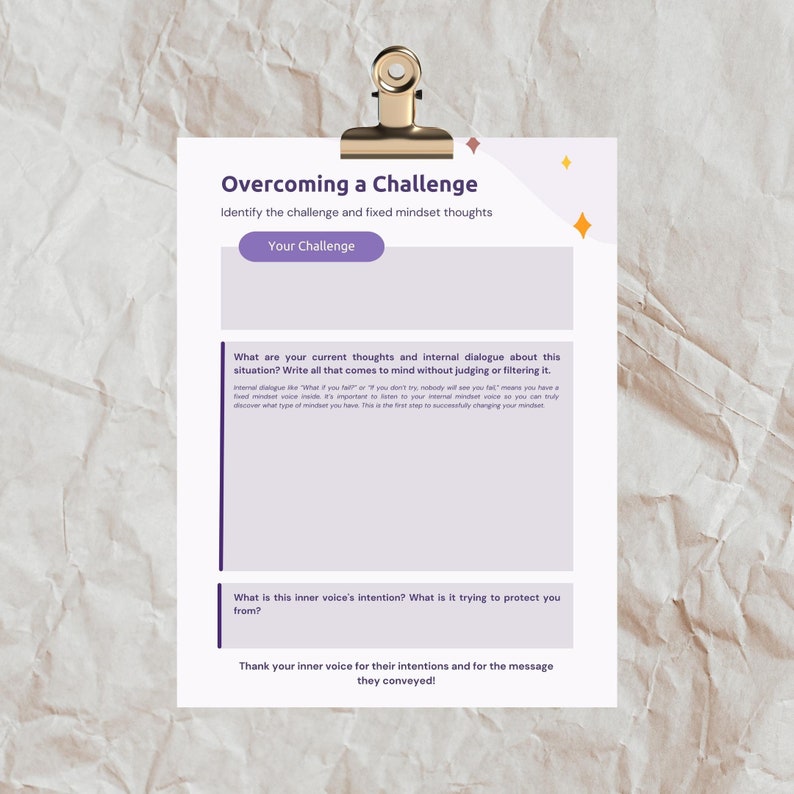 Overcoming a Challenge Worksheet, Mindset and Inner Dialogue, Instant ...