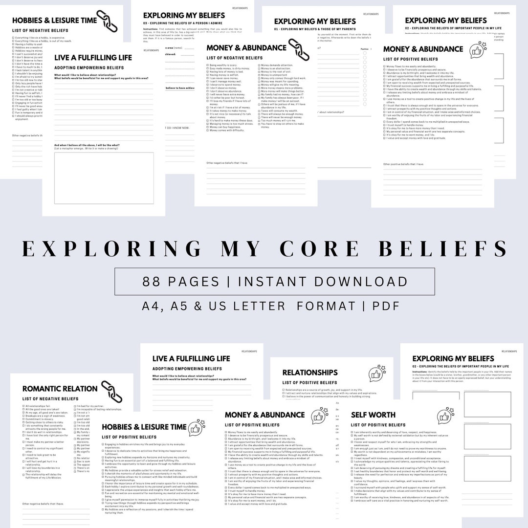 Discover Your Core Beliefs Workbook, Identify Core Beliefs Worksheets ...