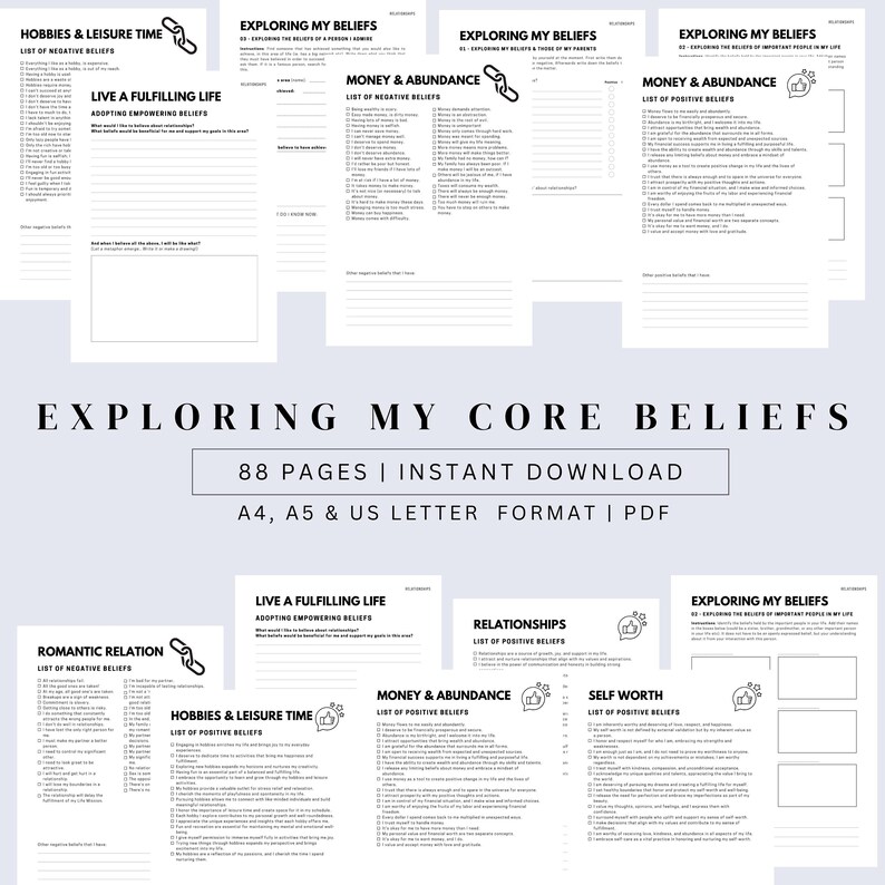 Discover Your Core Beliefs Workbook, Identify Core Beliefs Worksheets ...