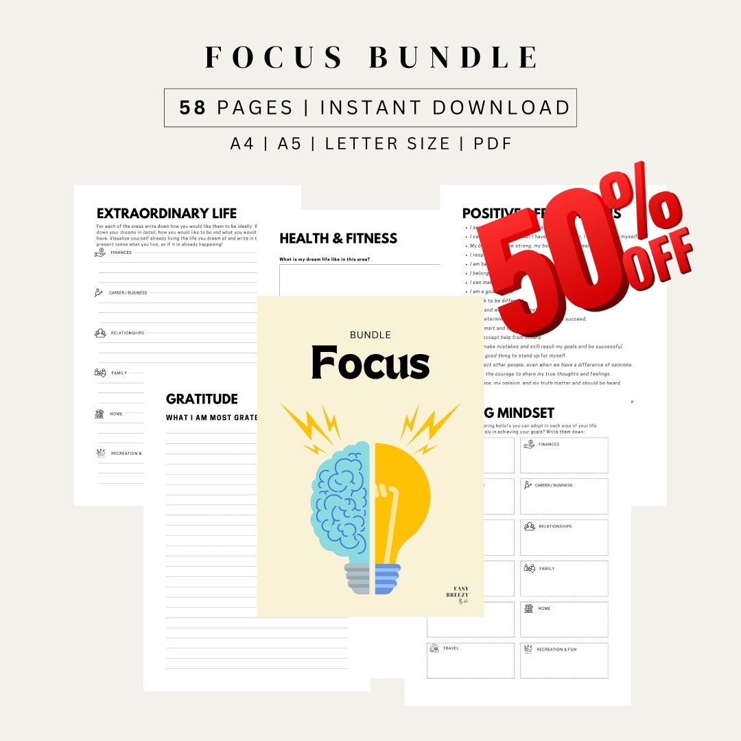 Focus BUNDLE, Effective Goal Setting, Wheel of Life, Growth Mindset ...