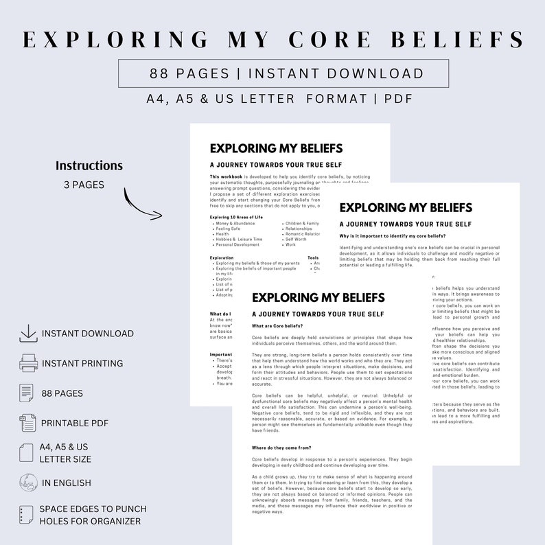 Discover Your Core Beliefs Workbook, Identify Core Beliefs Worksheets ...