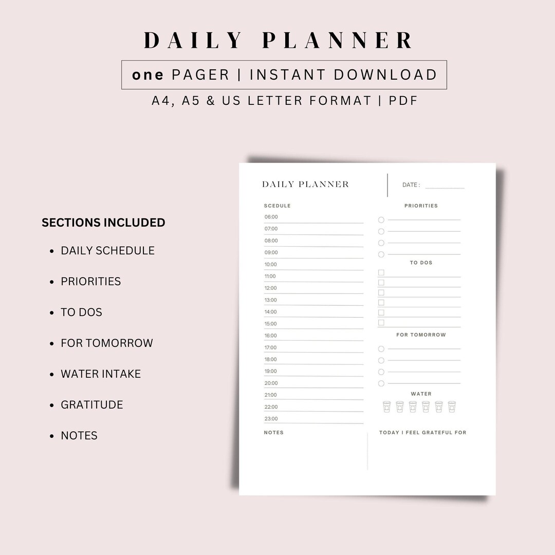 Printable Daily Planner, Productivity Planner, Daily Agenda, Instant ...