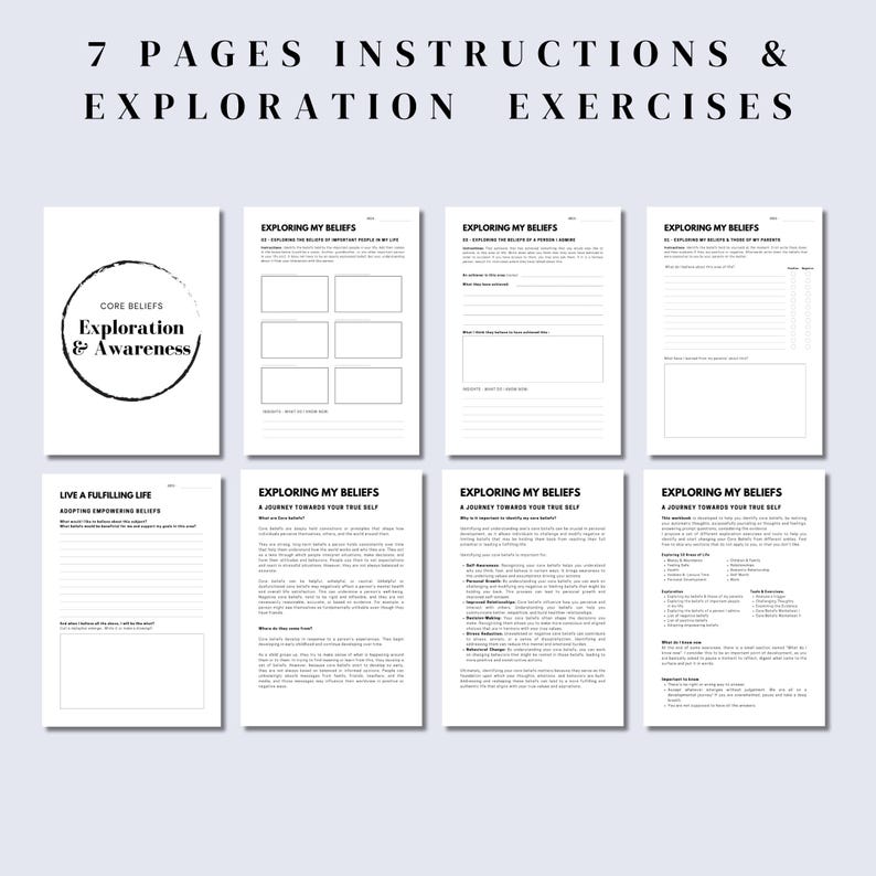 Core Beliefs Worksheets | Challenge Your Thoughts, Self-discovery ...