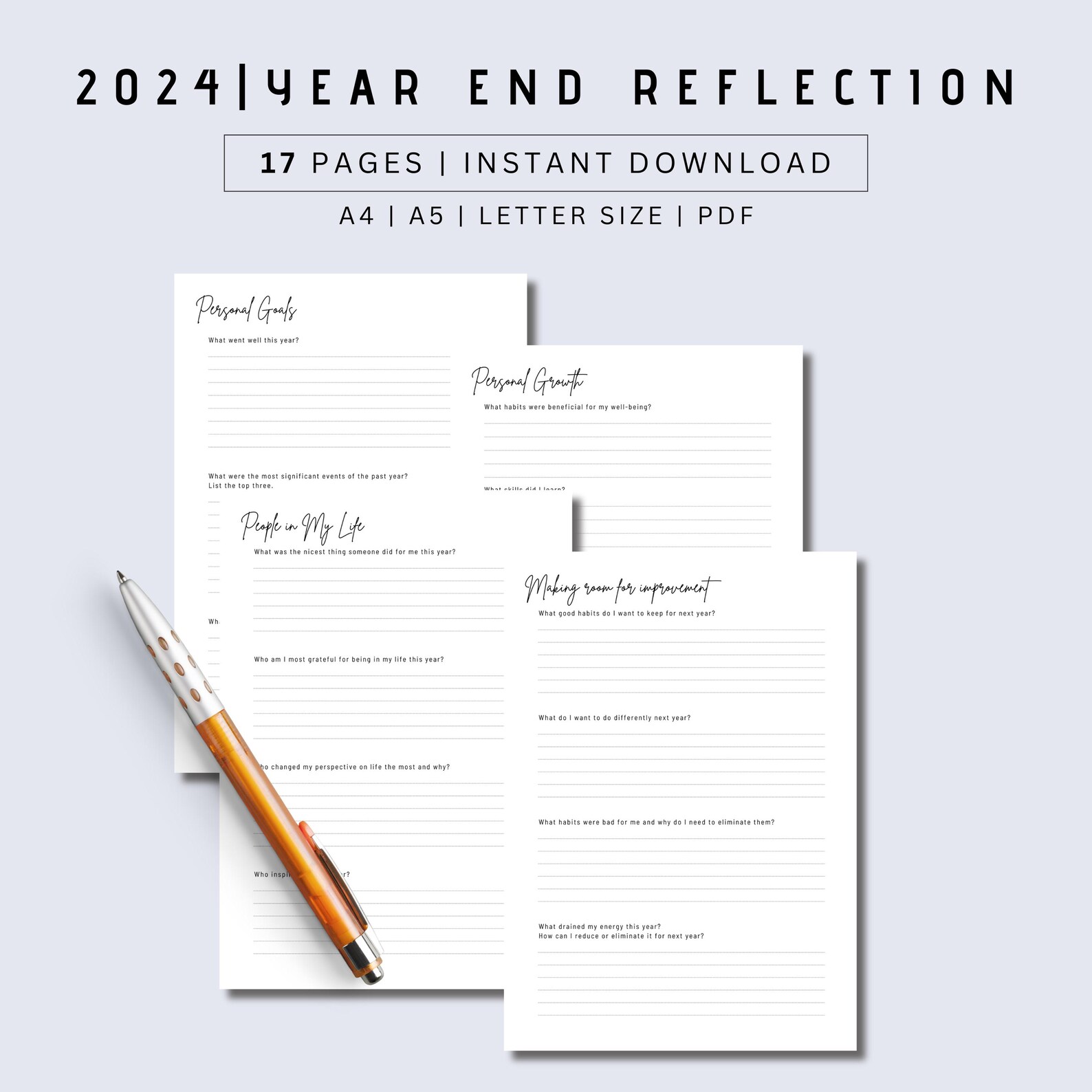 2024 Year End Review, Printable Reflection Journal PDF, Year-end ...