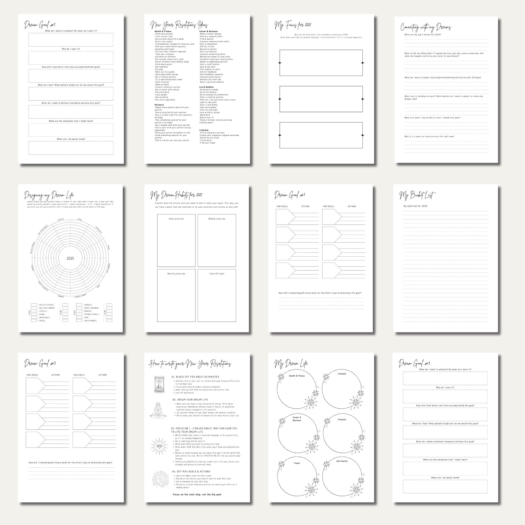2025 New Year's Resolutions Printable, New Year Resolution, Resolution ...