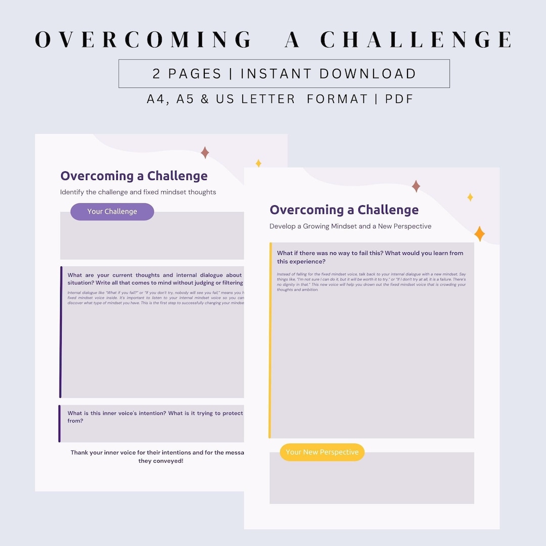 Overcoming a Challenge Worksheet, Mindset and Inner Dialogue, Instant ...