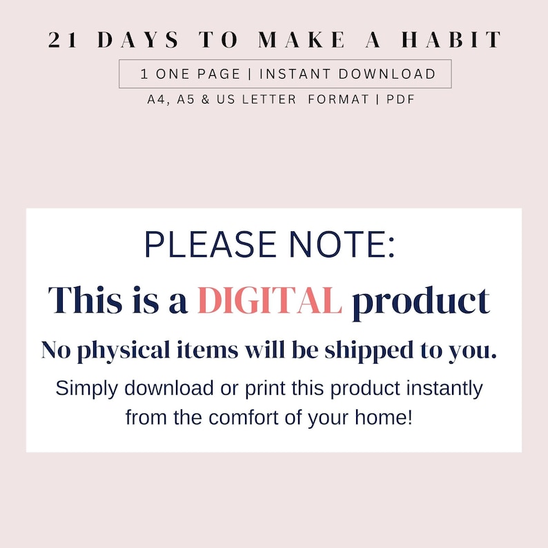 21 Days Habit Tracker, 21 Day Challenge, Printable PDF, Digital ...
