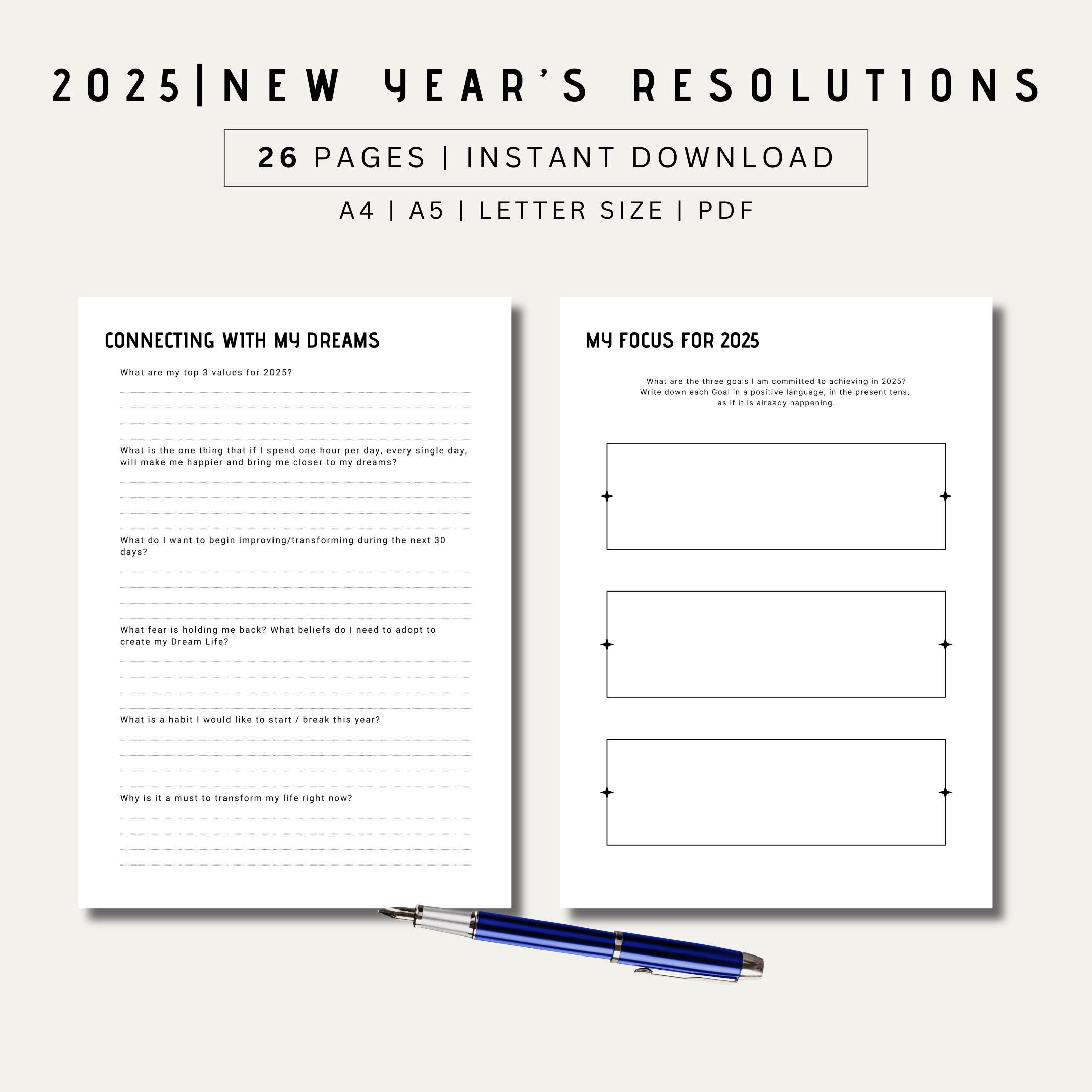 2025 New Year's Resolutions Printable, New Year Resolution, Resolution ...
