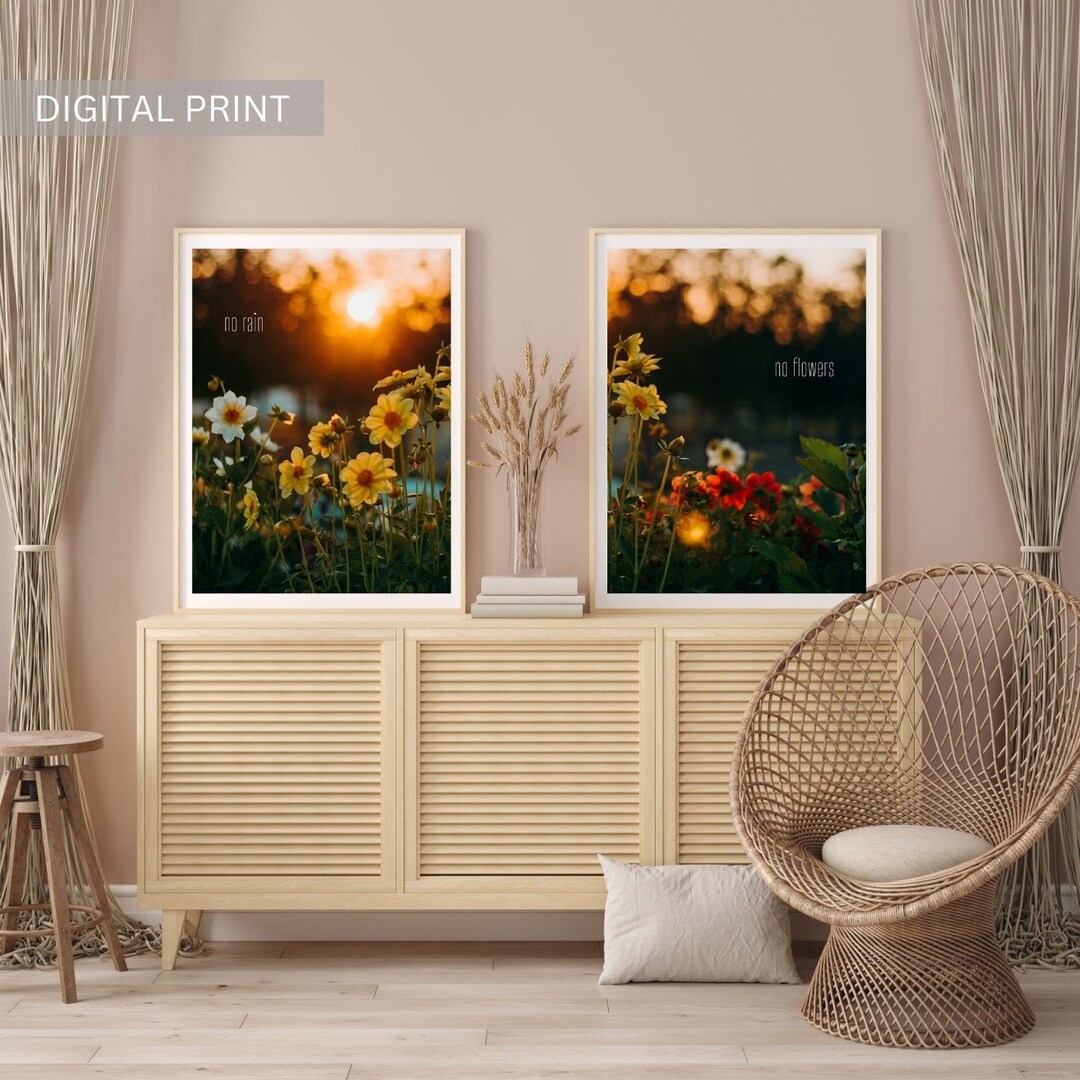 No Rain No Flowers Quote, Motivation Quote Print, Two Piece Wall Art ...