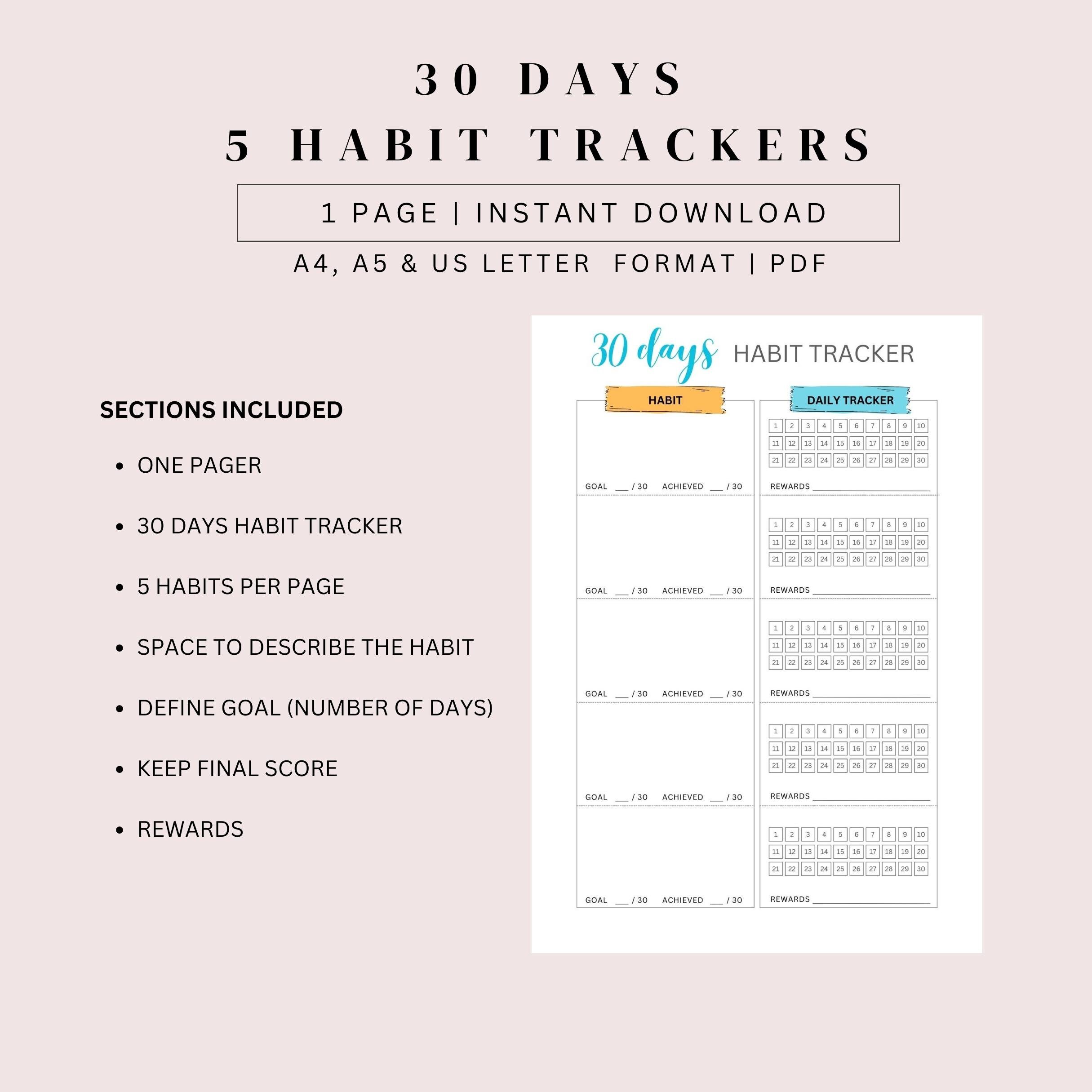 Habit Tracker Printable Template, Routine Tracker, 30 Day Challenge ...
