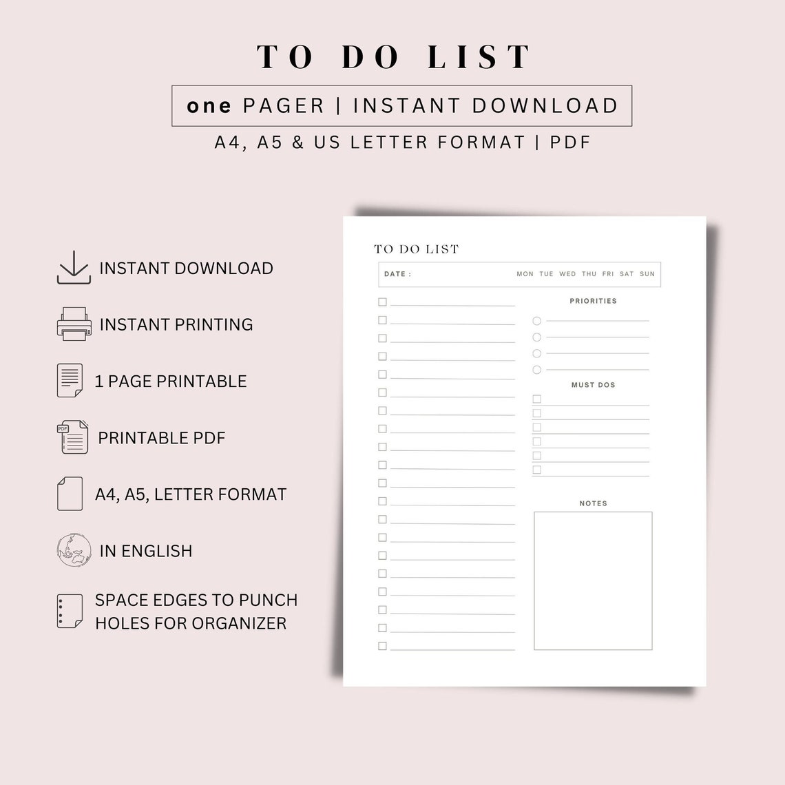 Printable Daily to Do List, Daily Checklist, Task List, Digital ...