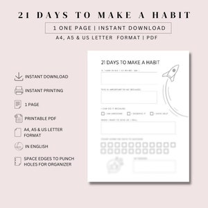 21 Days Habit Tracker, 21 Day Challenge, Printable PDF, Digital ...