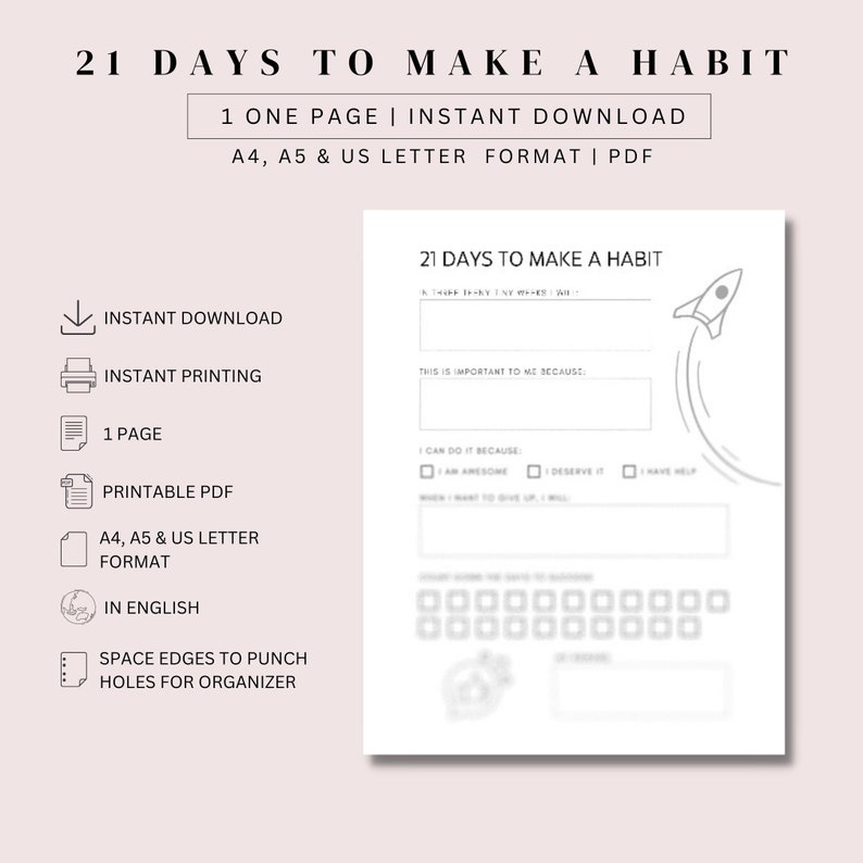 21 Days Habit Tracker, 21 Day Challenge, Printable PDF, Digital ...