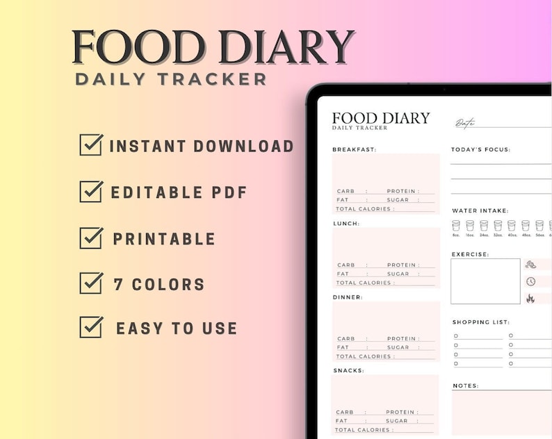 Digital Food Diary, Daily Food Journal, Meal Planner, Weight Loss ...