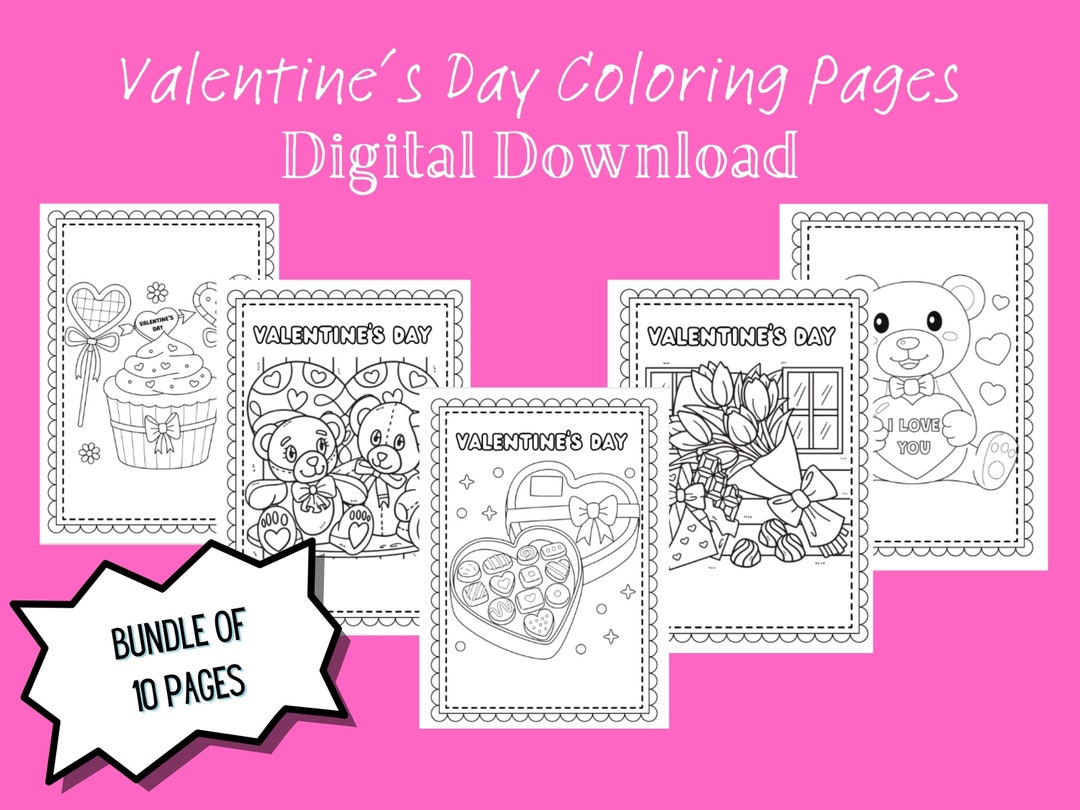 Bundle of 10 Valentine's Day Coloring Pages - Digital Download - Etsy