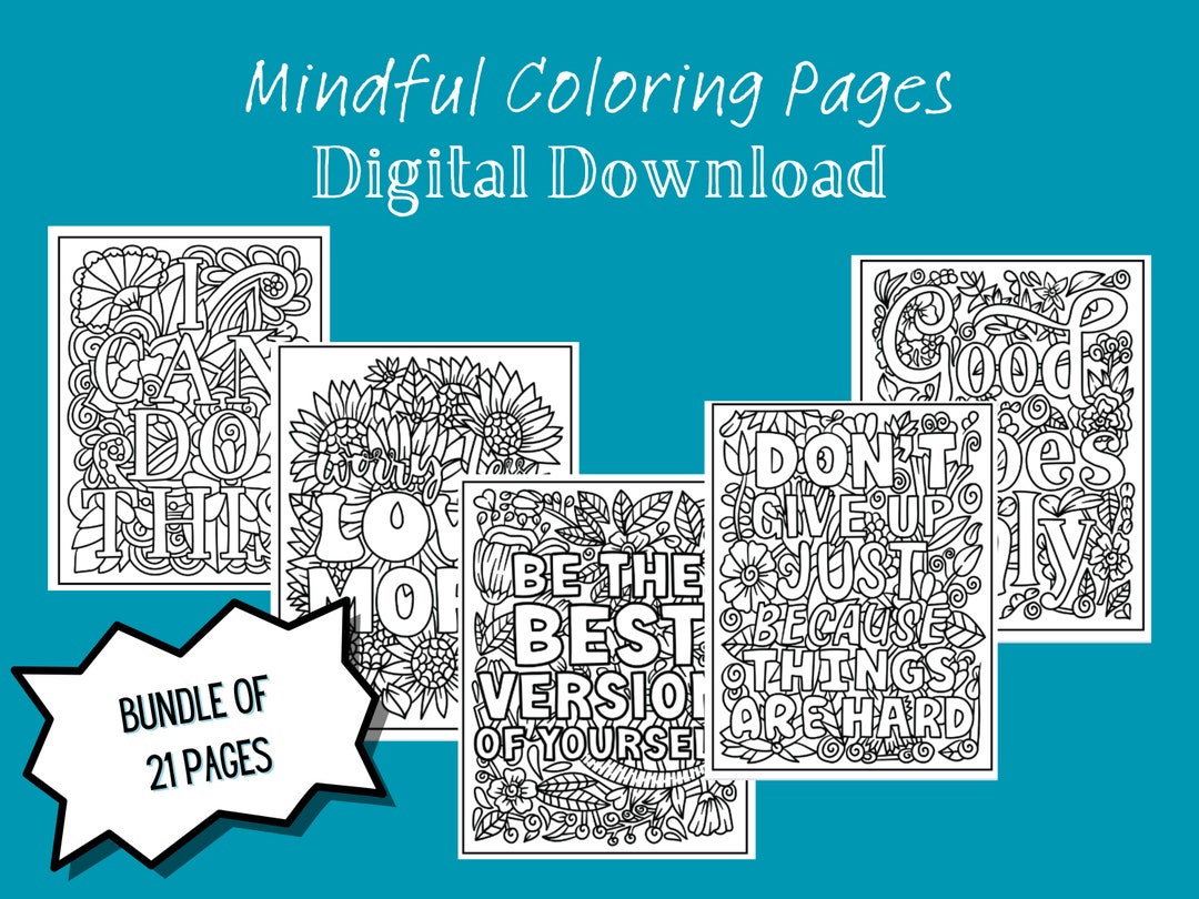 Bundle of 21 Mindful Coloring Pages - Digital Download - Print at Home ...