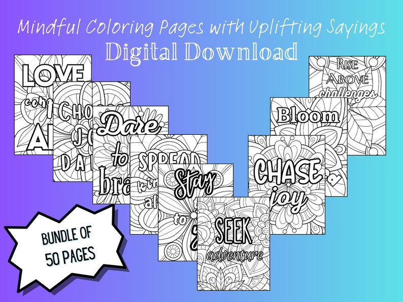 Bundle of 50 Mindful Coloring Pages - Digital Download - Print at Home ...