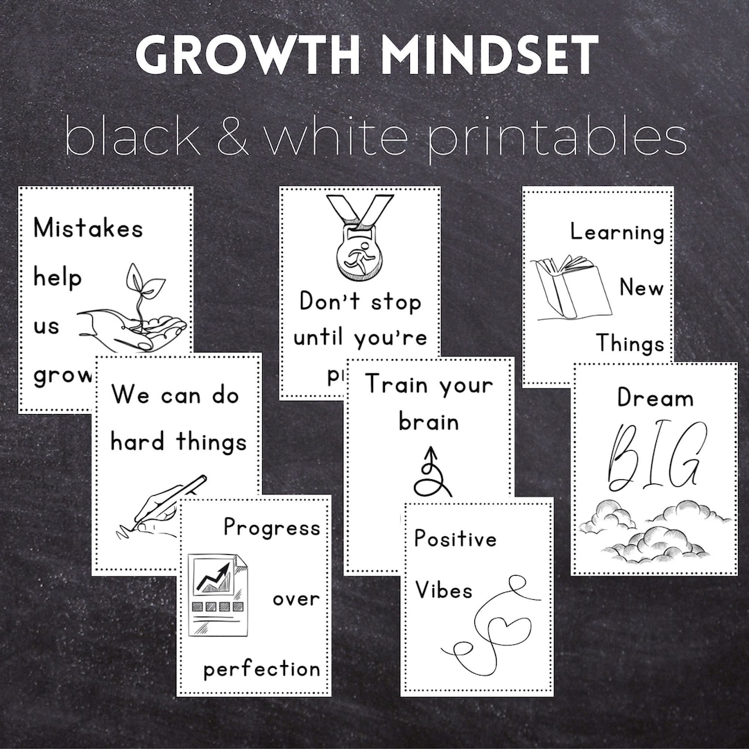 Bundle of 8 - Growth Mindset Black and White Printable, Digital ...