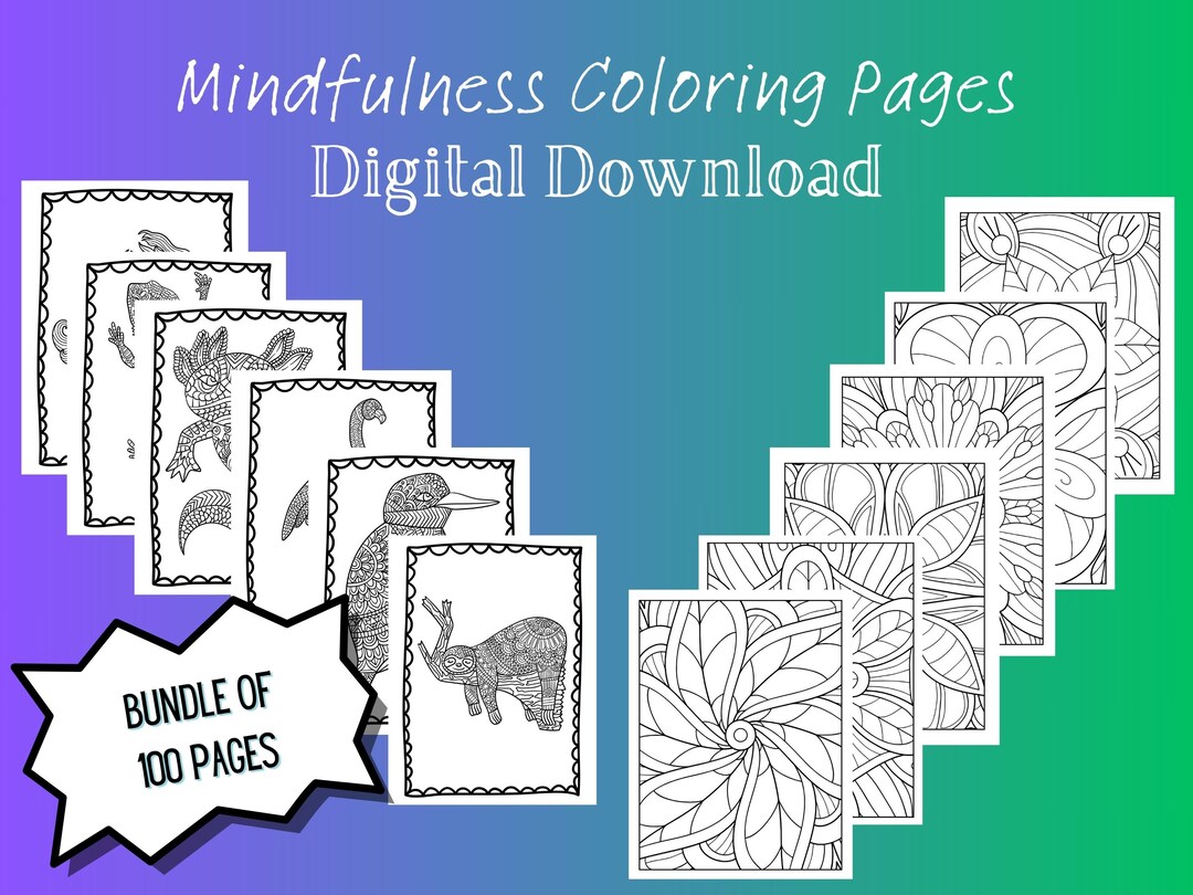 Bundle of 100 Mindful Coloring Pages - Digital Download - Print at Home ...