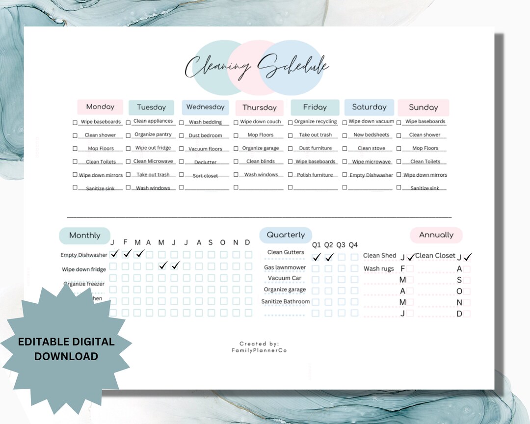 Editable Cleaning Planner, Cleaning Checklist, Cleaning Schedule ...