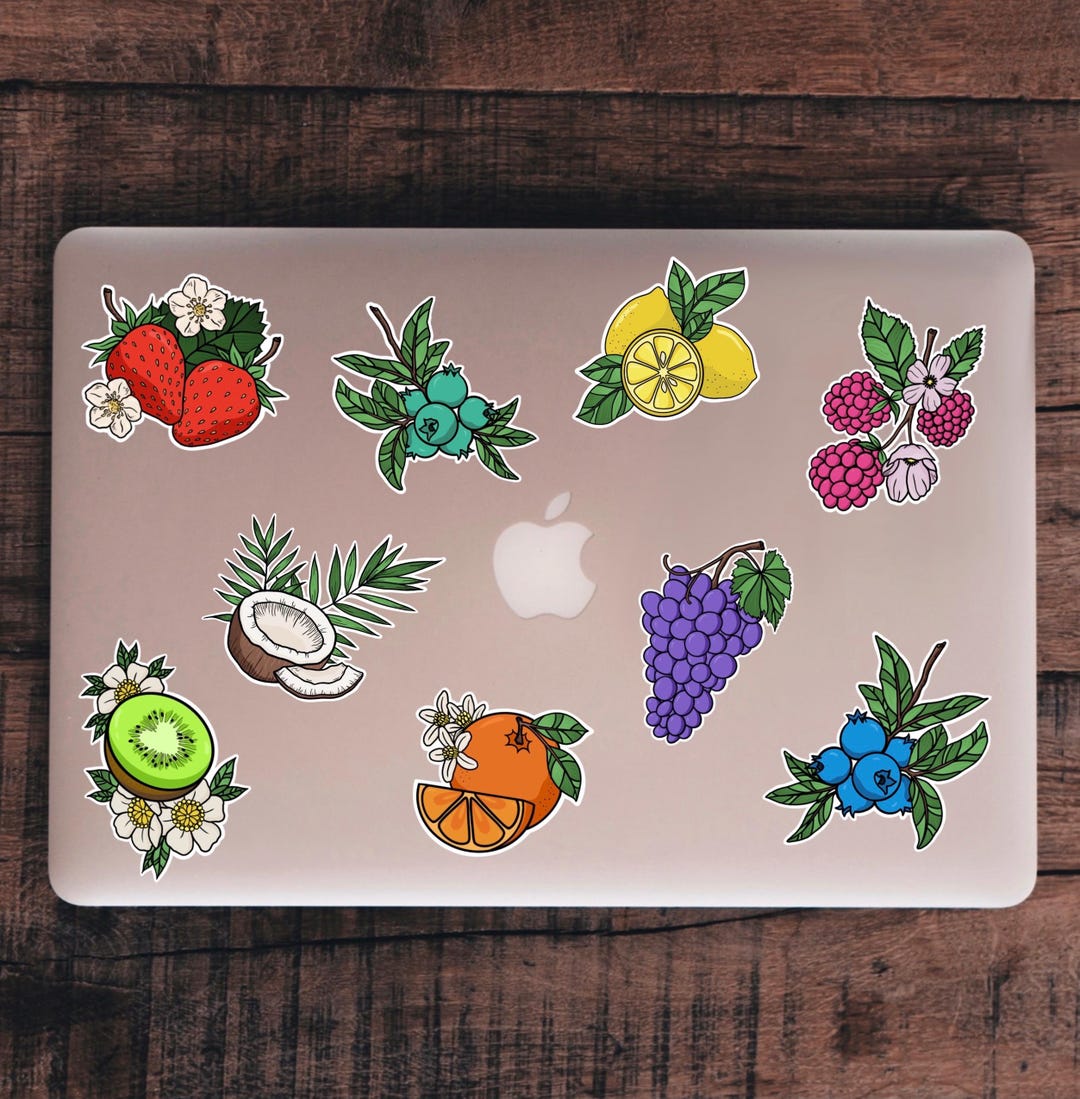 Fruit Sticker Pack (9) | Botanical Fruit Vinyl Stickers | Strawberry ...