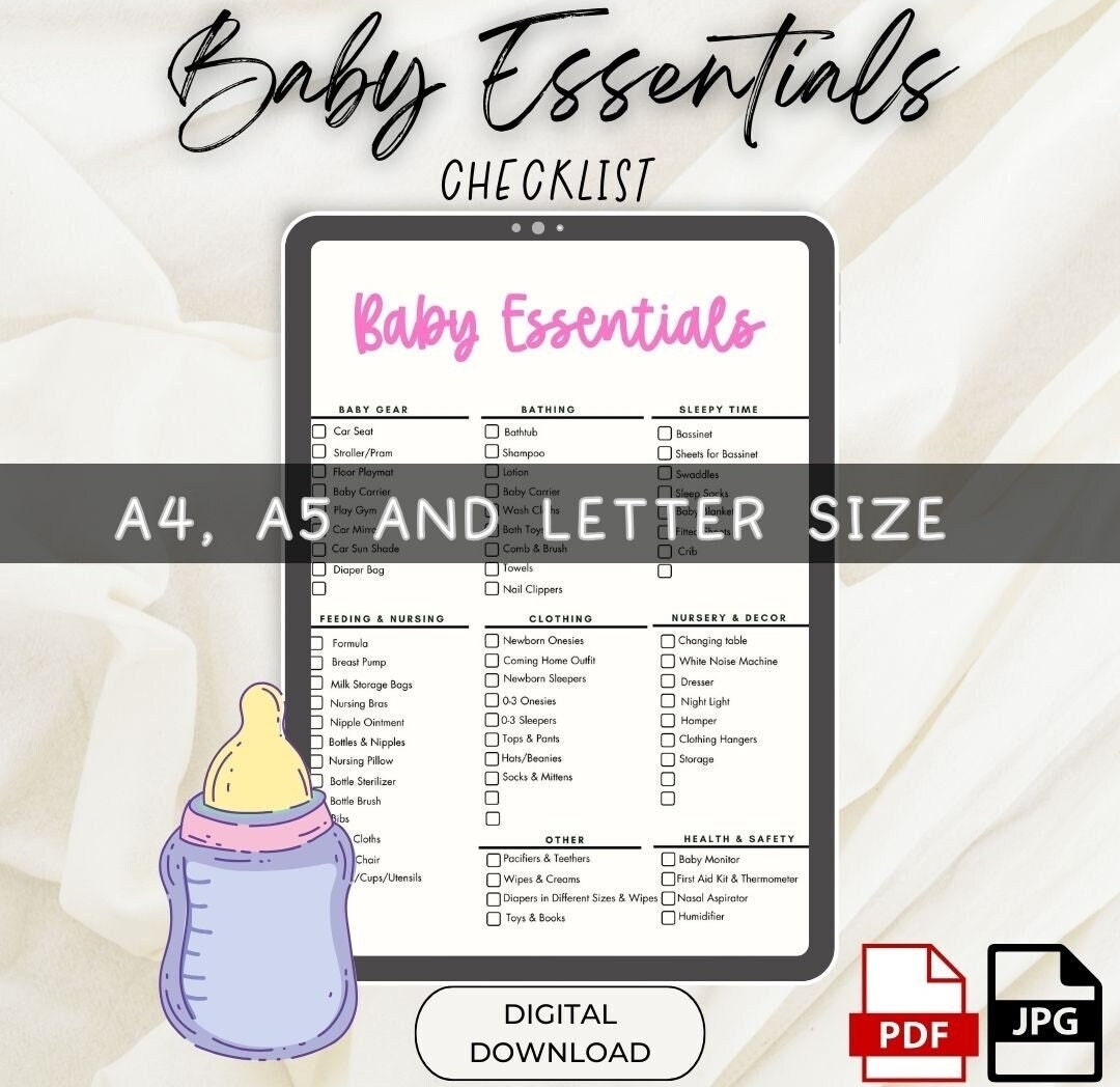 Baby Essentials Checklist Printable, Newborn Checklist, Baby Registry ...
