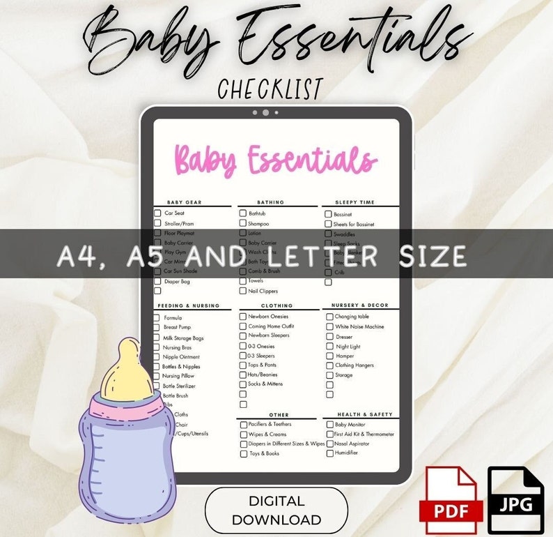 Baby Essentials Checklist Printable, Newborn Checklist, Baby Registry ...
